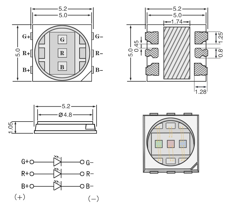 SMD5054 3W RGB High Power LED